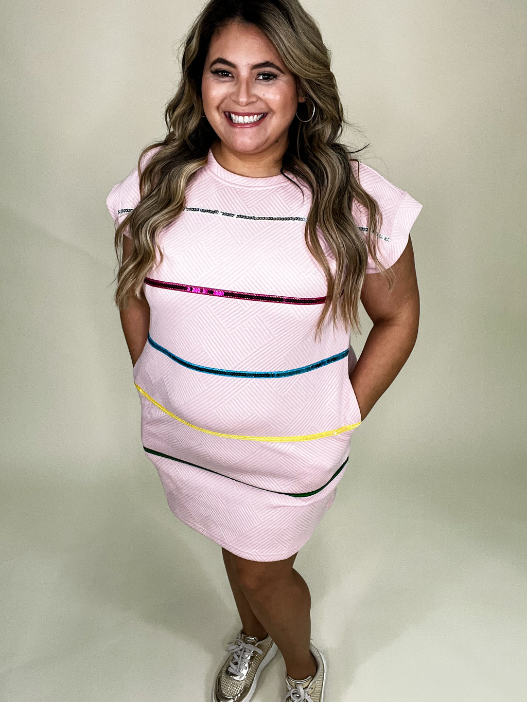Kaisyn Pink Quilted Textured Spangled Dress – Blessed and Unique
